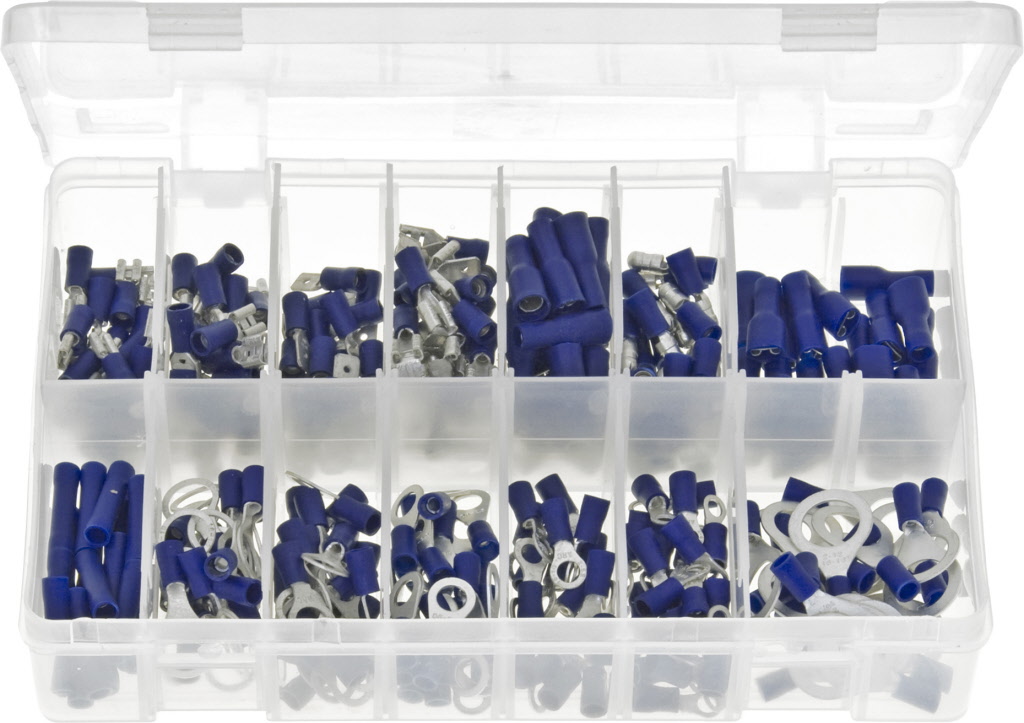 Assorted blue insulated wiring terminals