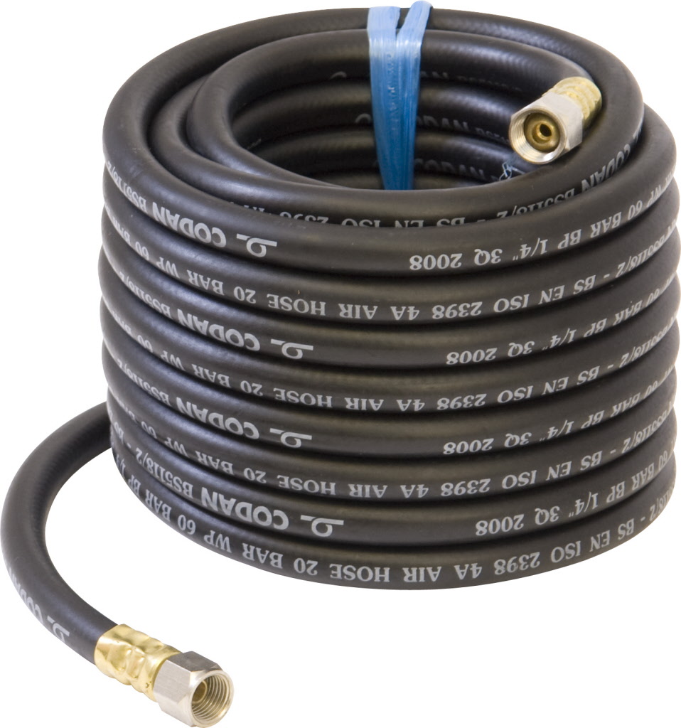 1/4" (6.3mm) Rubber air line hose c/w swivel nuts